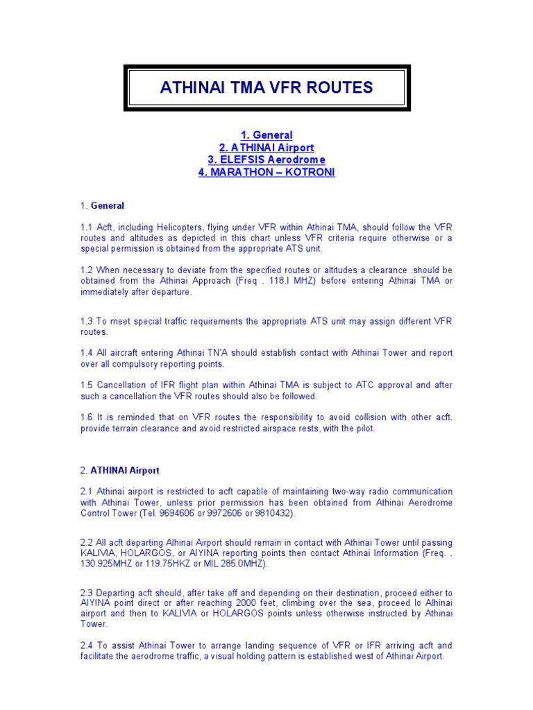 Athinai Tma VFR Routes | PDF | Visual Flight Rules | Air Traffic Control