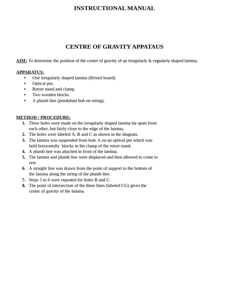 Determine Center of Gravity Method | PDF