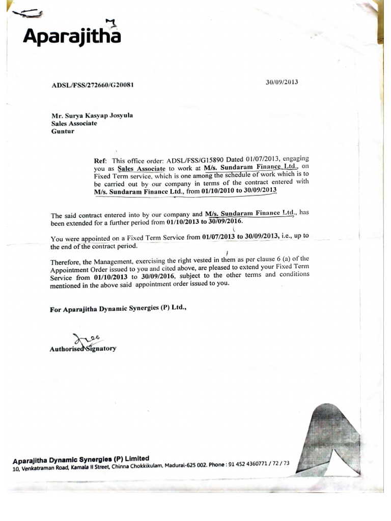 sundaram offer letter and relieving | PDF