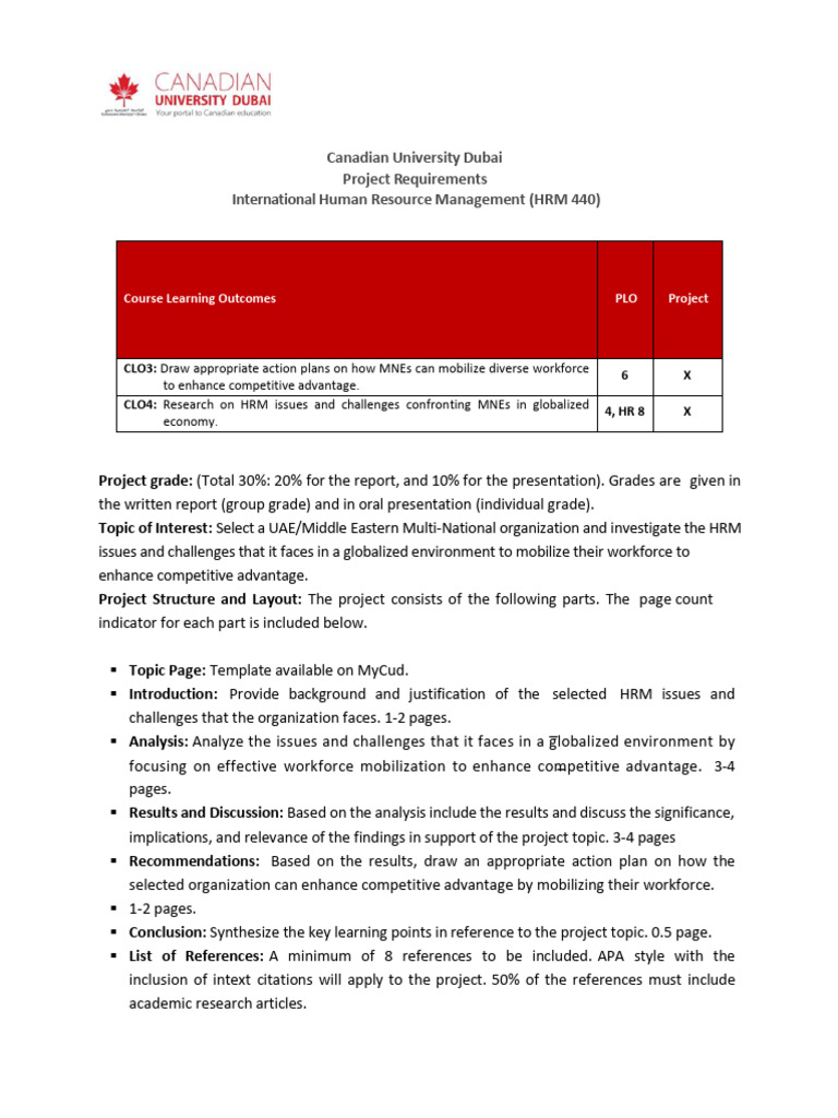 HRM 440 FA 24-25 Course Project Requirements | PDF | Human Resource ...