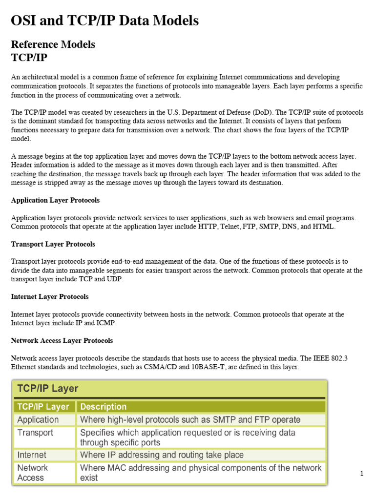 OSI and TCP/IP Data Models | PDF | Osi Model | Internet Protocol Suite