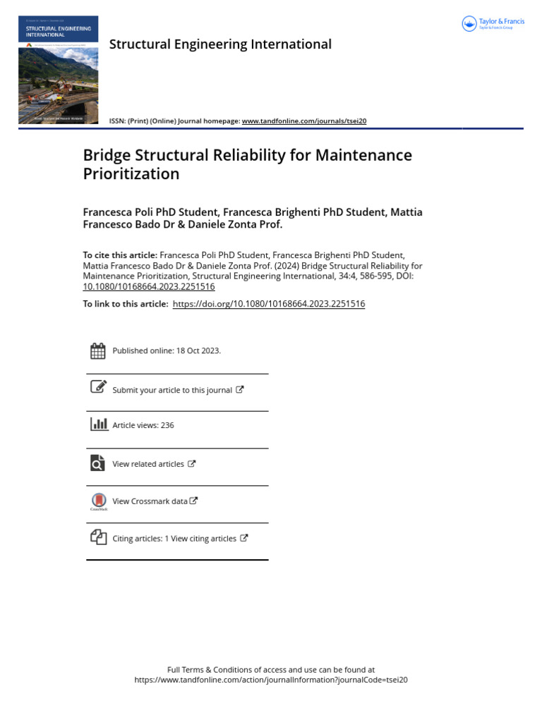 Poli 2024 Bridge Structural Reliability For M | PDF | Reliability ...