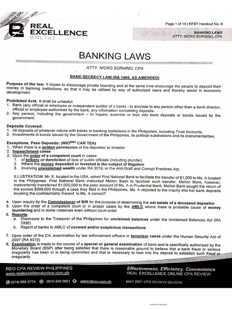 REO RFBT Banking-Laws | PDF