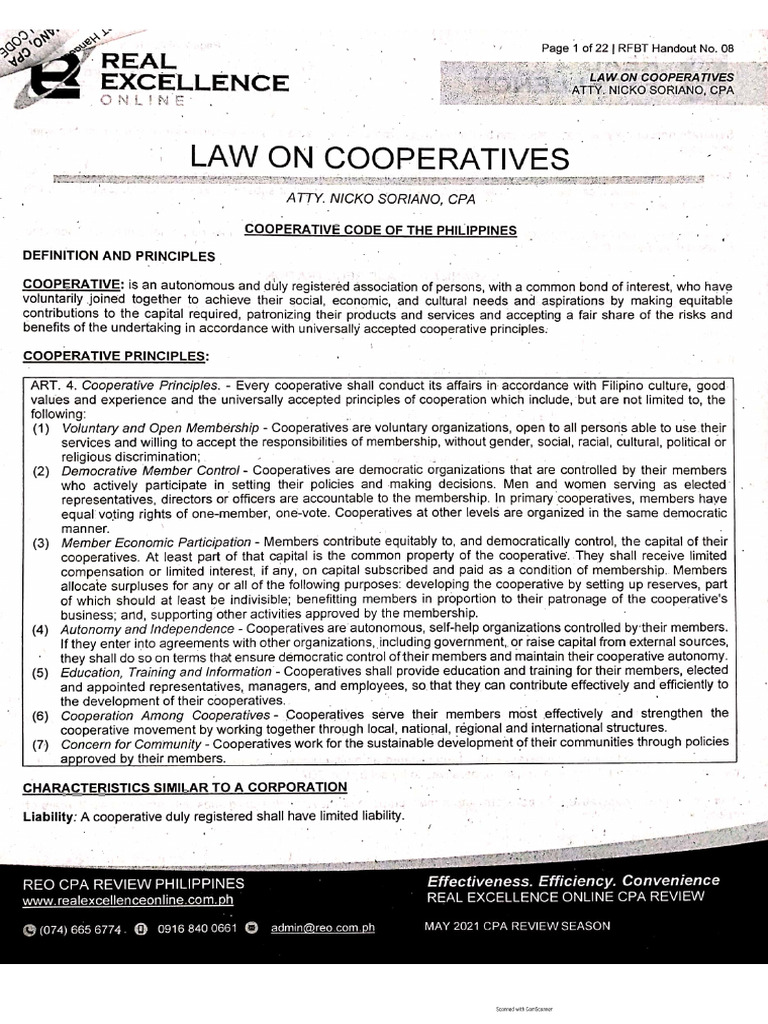 REO RFBT Law-on-Cooperatives | PDF