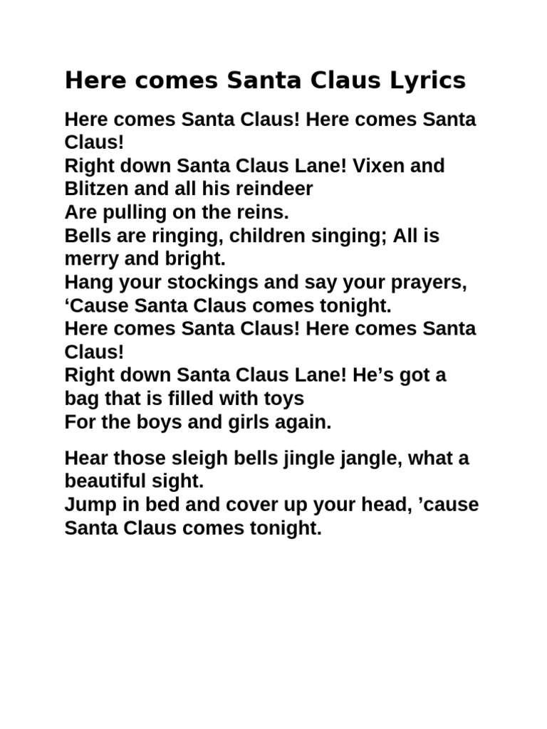 Here Comes Santa Claus Lyrics | PDF