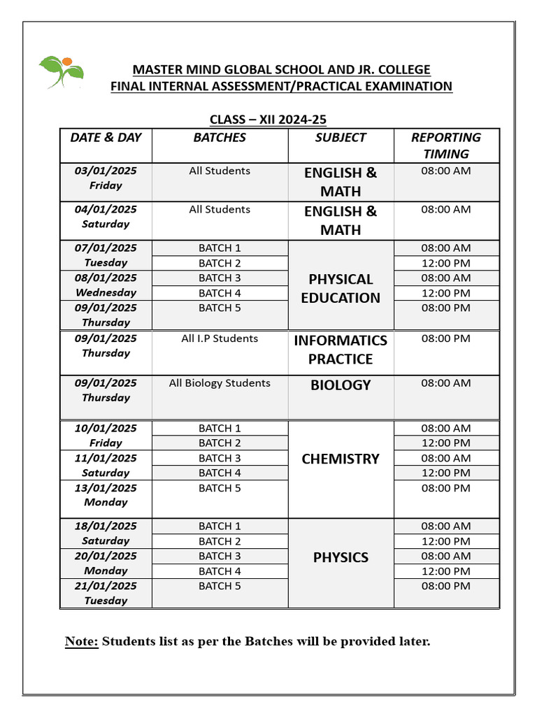 XII Final Exam Schedule 2024-25 | PDF