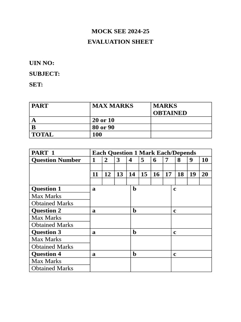 MOCK SEE 2024 Eval Sheet | PDF