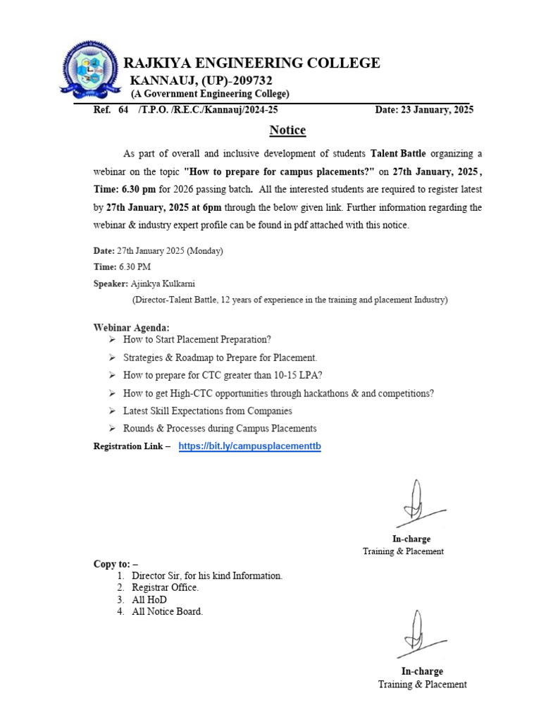 Webinar on Campus Placement Prep 2025 | PDF