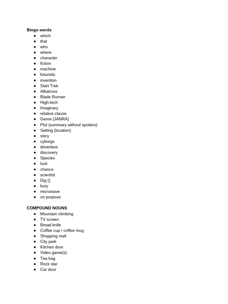 U11 - Bingo Words | PDF