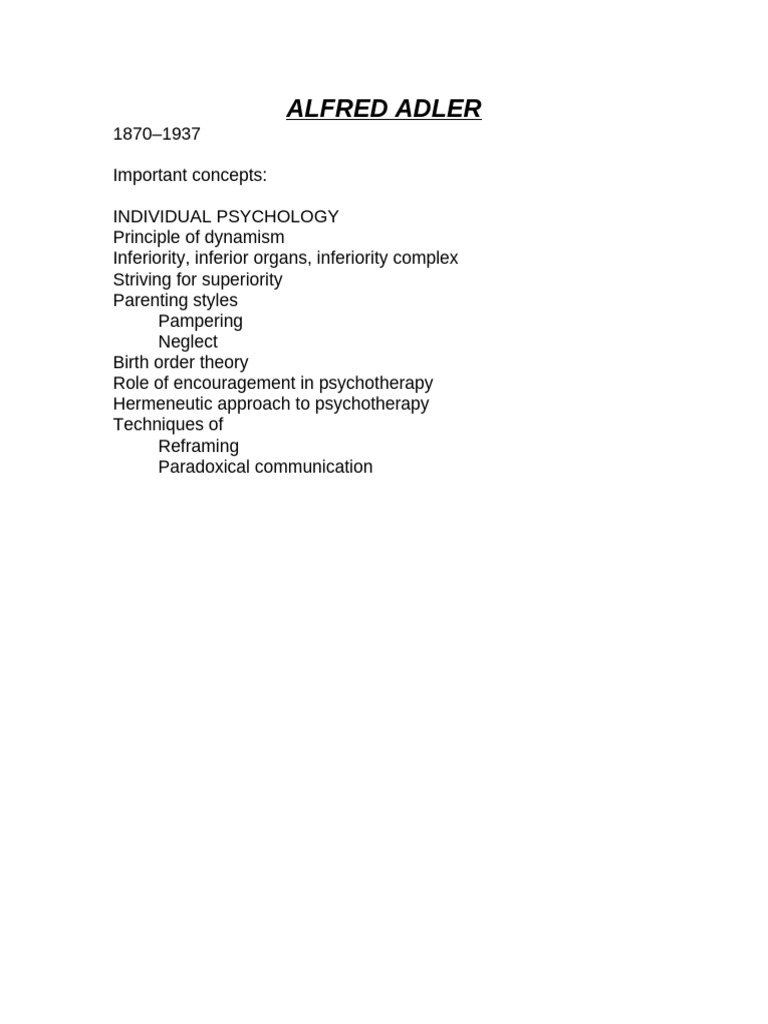alfred adler | PDF | Psychology | Behavioural Sciences