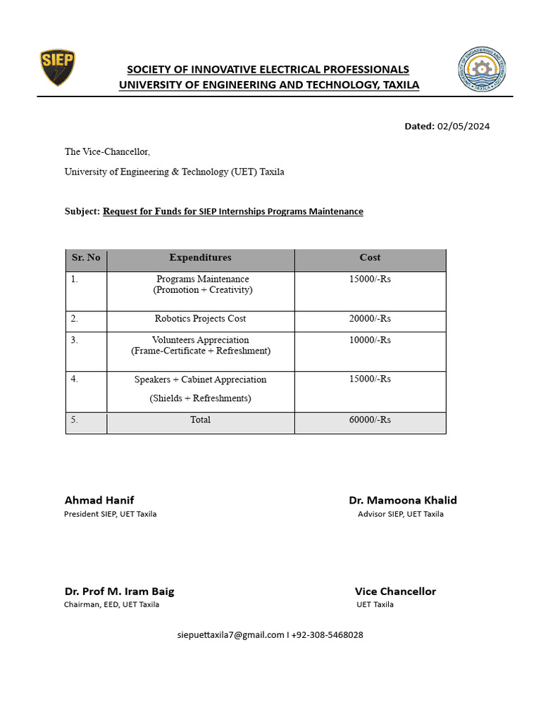 SIEP Robotics Internship-Budget | PDF