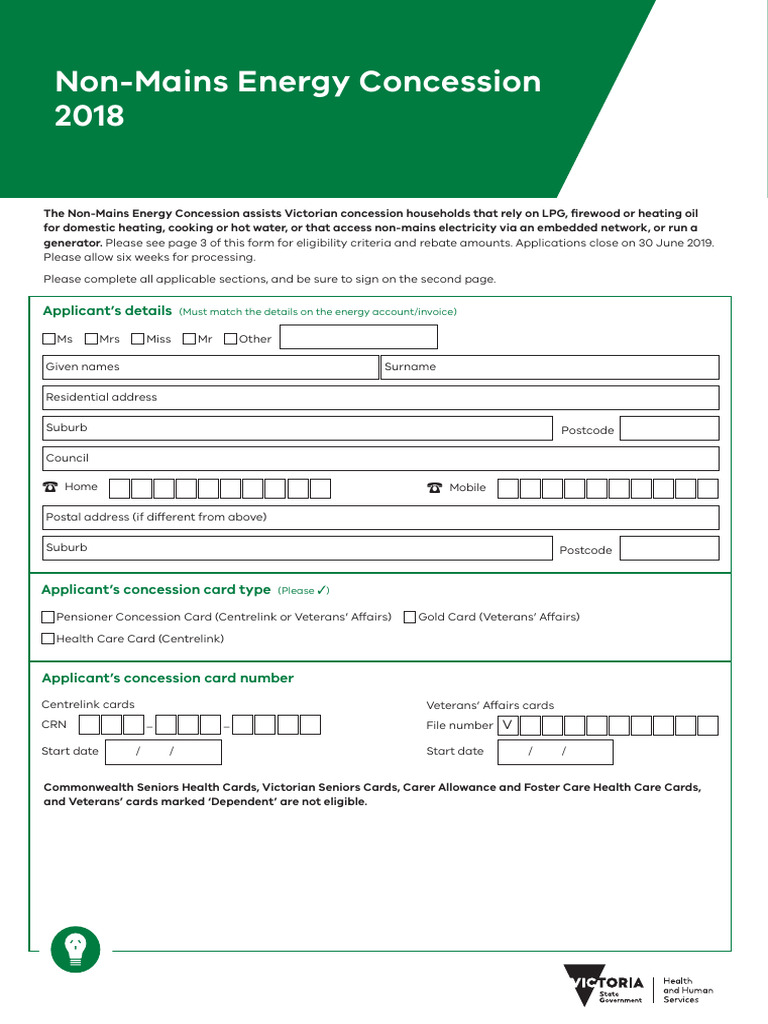 Non-Mains Energy Concession Application Form 2018 | PDF | Rebate ...