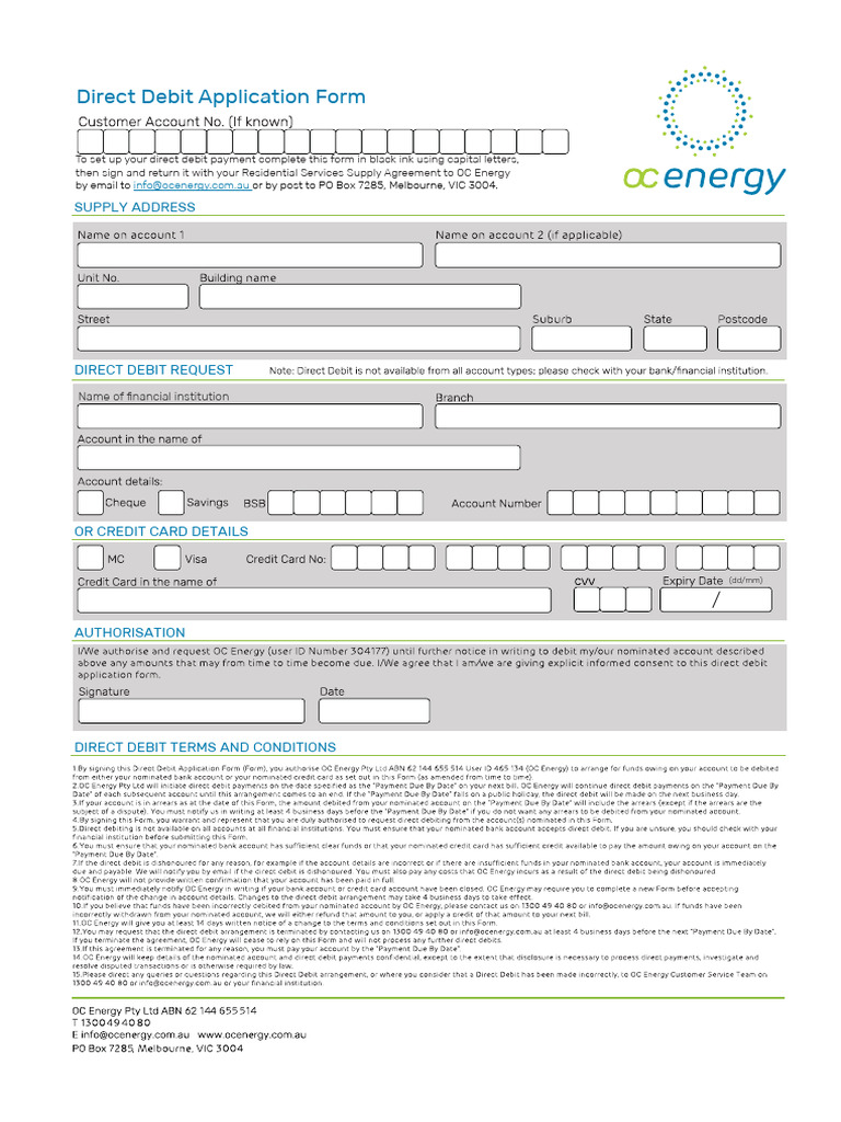 Direct Debit Application Form | PDF