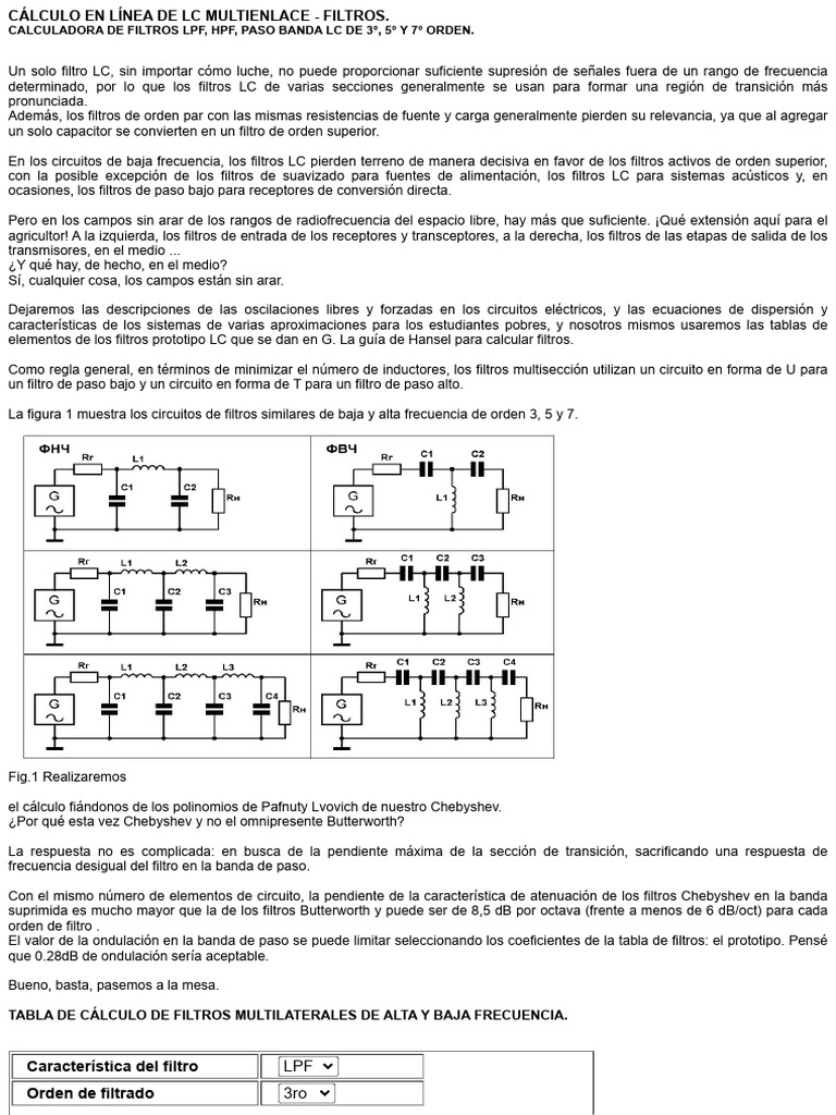 Calculadora de Filtros LC Multienlace | PDF | Filtro electronico | Red ...