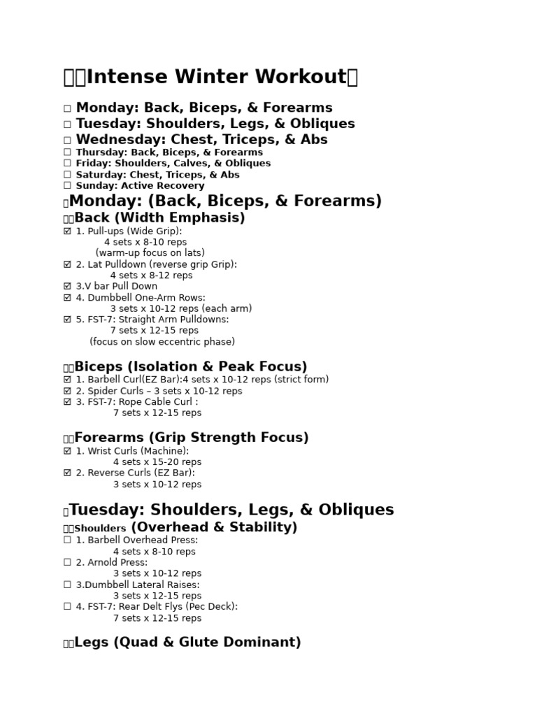 Winter Workout Routine Overview | PDF | Weight Training