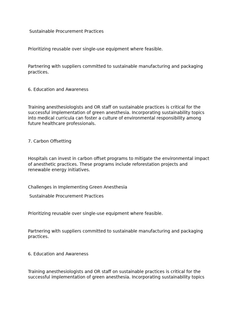 Green Anesthesia: Sustainable Practices Guide | PDF