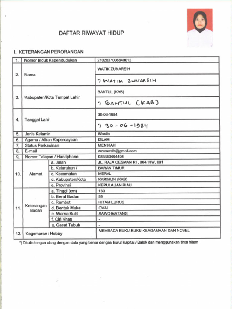 drh perorangan tulis tangan | PDF