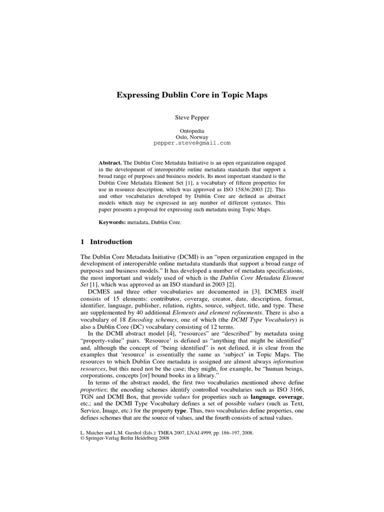 Dublin Core Metadata in Topic Maps | PDF | Knowledge Representation ...