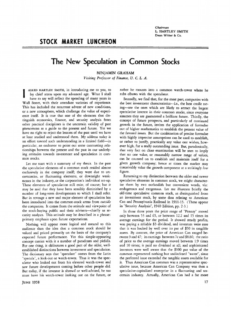 Graham_New_Speculation_Common_Stocks_29958 | PDF | Investing ...