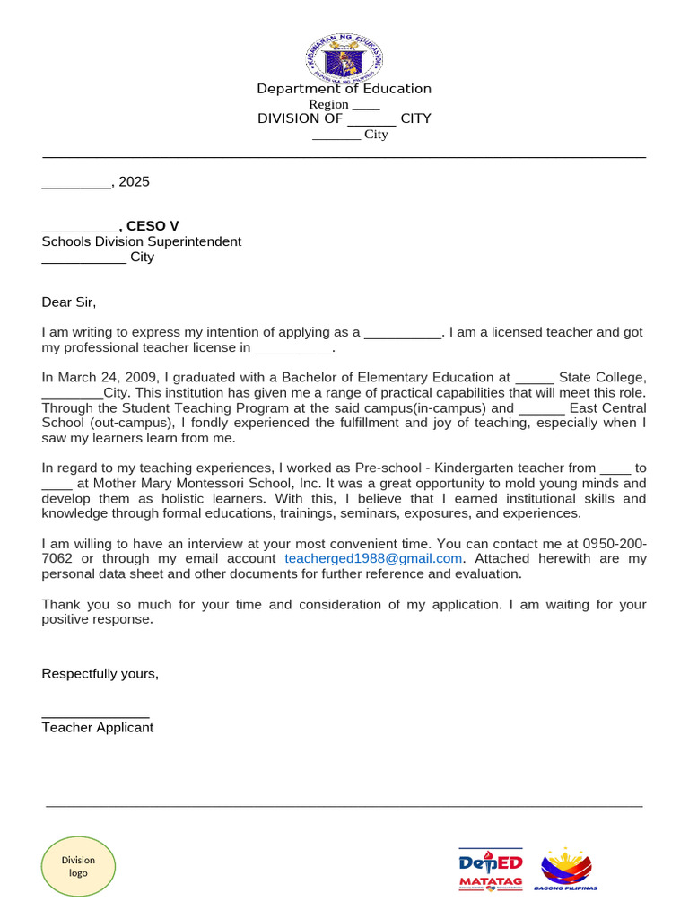 Letter of Intent For Promotion | PDF | Teachers | Education Theory