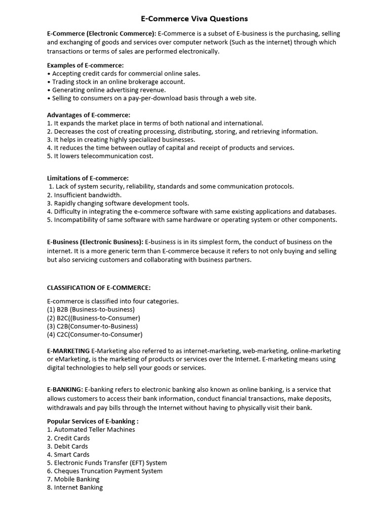 E-Commerce Viva Questions | PDF | World Wide Web | Internet & Web