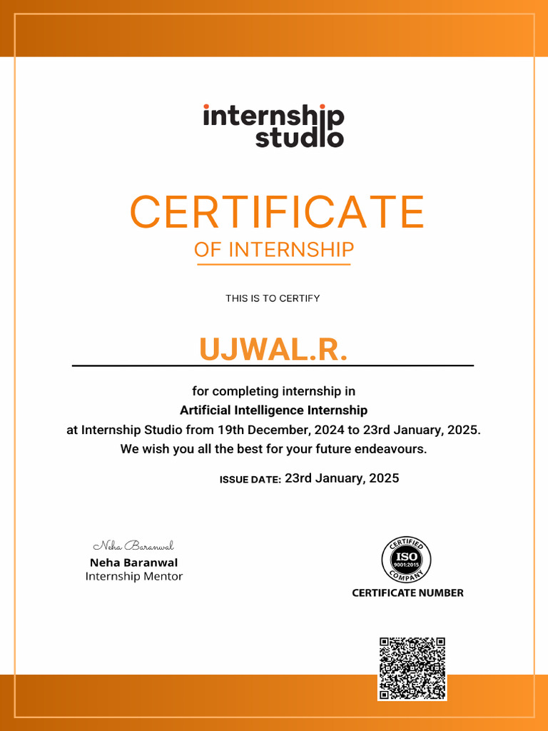 Ujwal.R. - Artificial Intelligence Internship - Internship | PDF