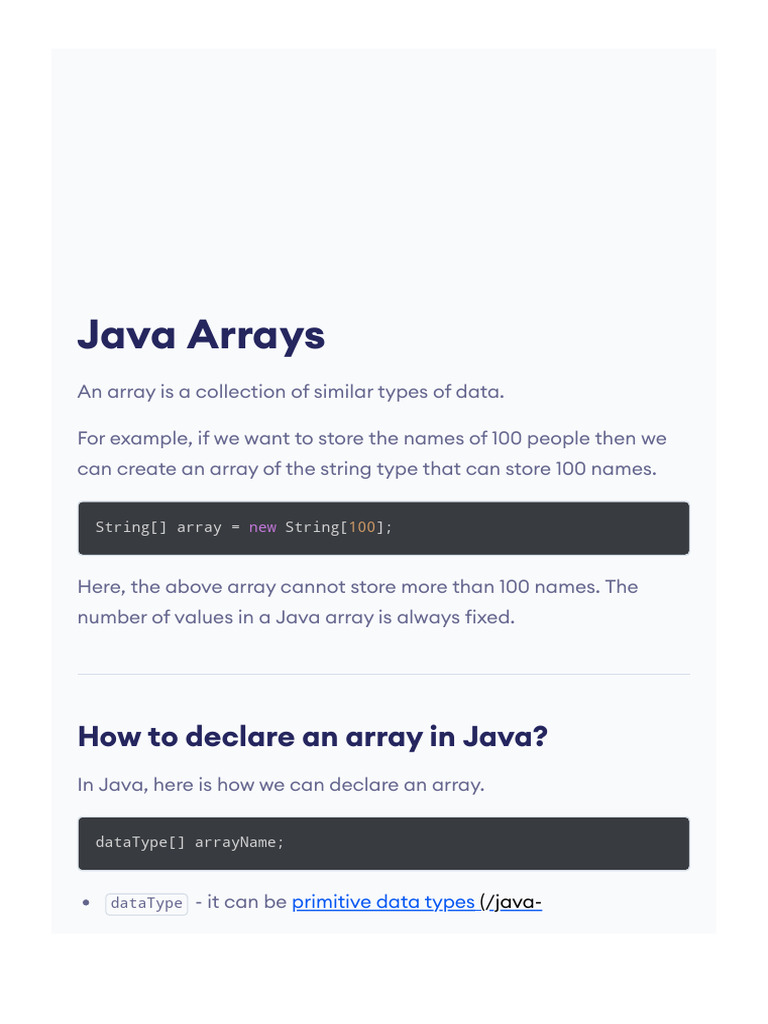 Java Array (With Examples) | PDF | Data Type | String (Computer Science)