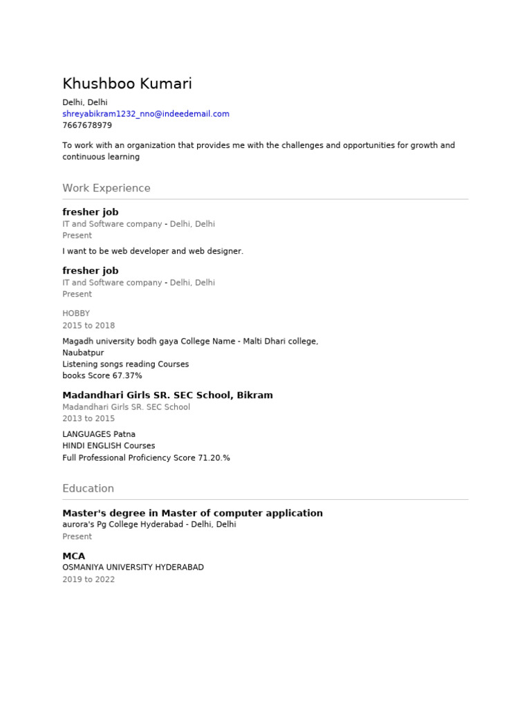 Resume Khushboo Kumari | PDF