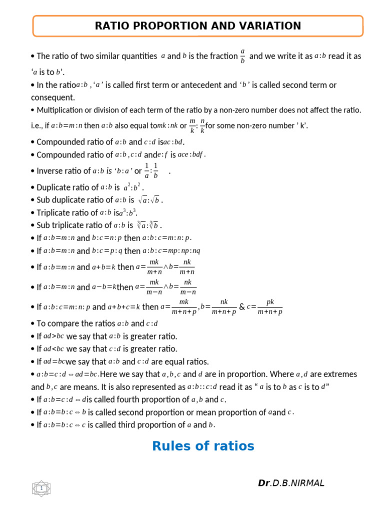 4-Ratio Proportion and Variation | PDF | Ratio | Mathematics