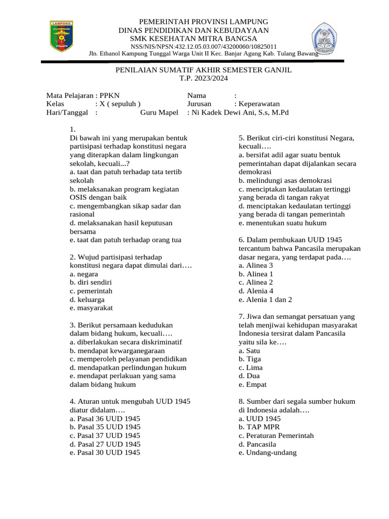 SOAL UJIAN UAS 30 N0V 23 | PDF