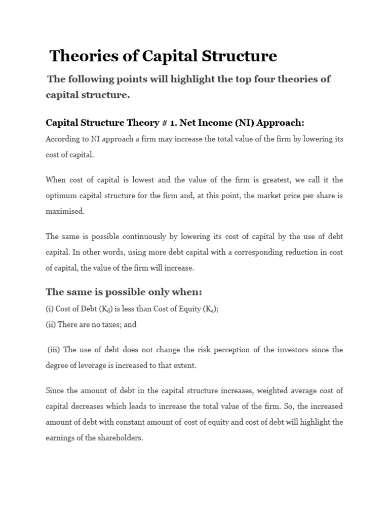 Theories of Capital Structure | PDF | Capital Structure | Cost Of Capital