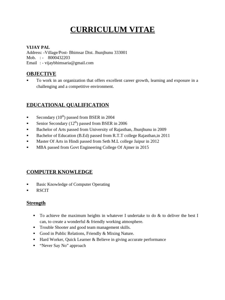 Vijay Pal Curriculum Vitae | PDF