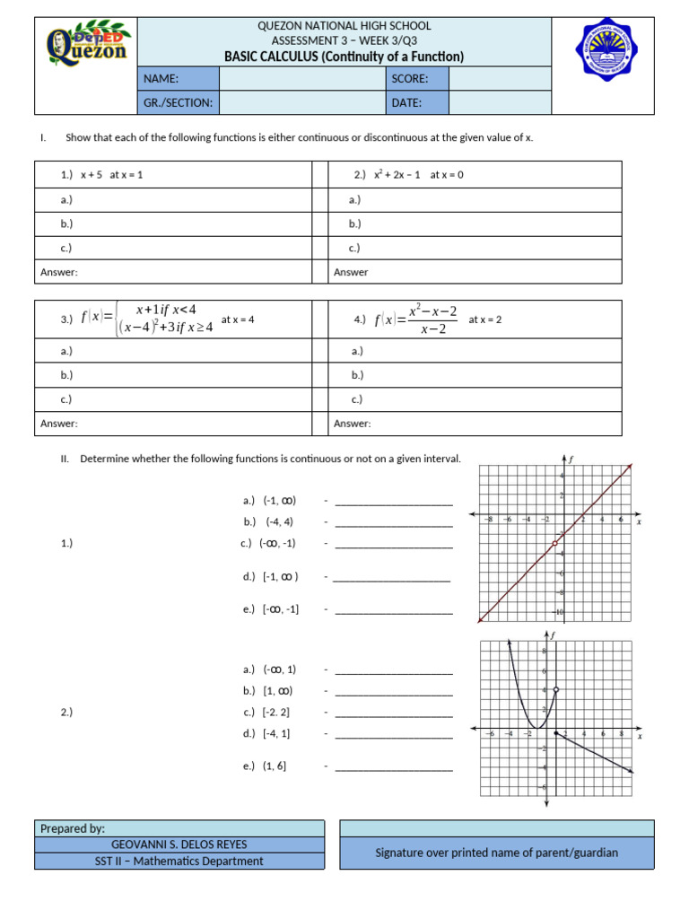 Assessment 3 - WK 3 - Continuity of A Function | PDF