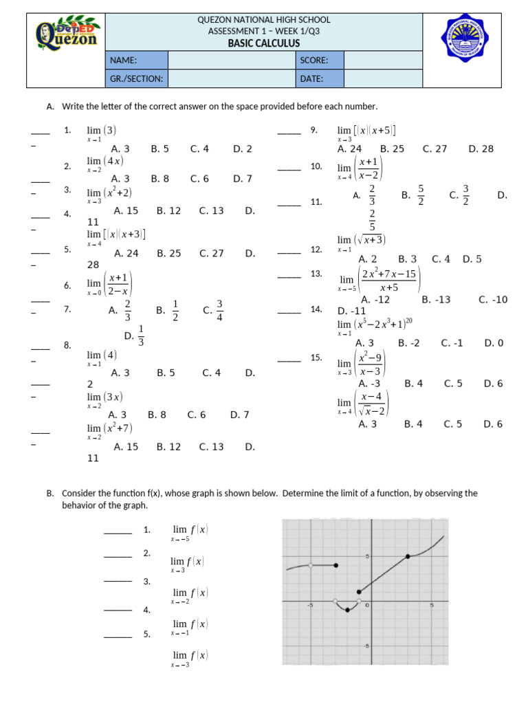 Assessment 1 - WK 1 - Limits of A Function and Limit Laws | PDF | Functions And Mappings ...