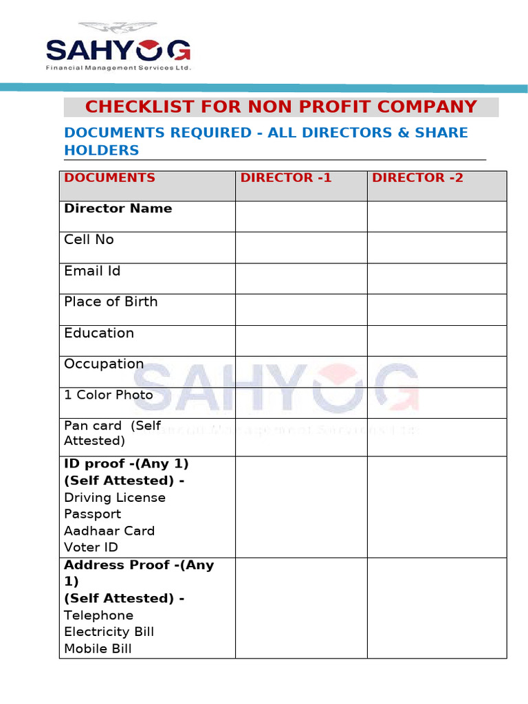 Nonprofit Company Document Checklist | PDF