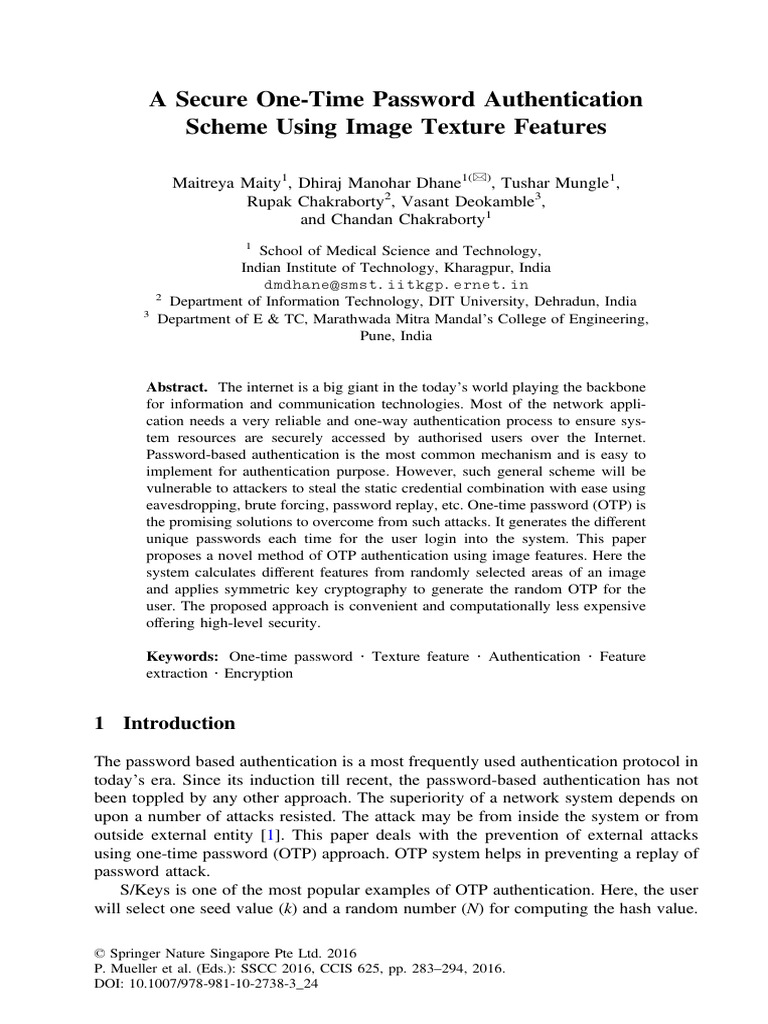 A Secure One Time Password Authentication Pdf Password Authentication