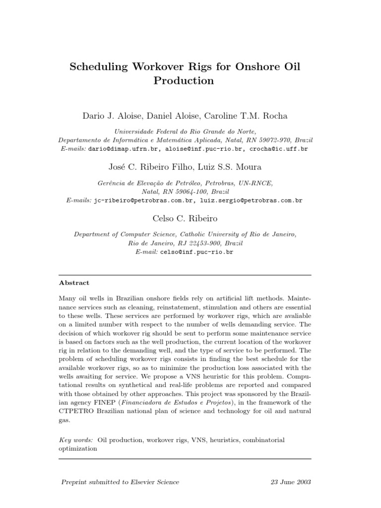 Optimizing Rig Scheduling Pdf Applied Mathematics Algorithms And