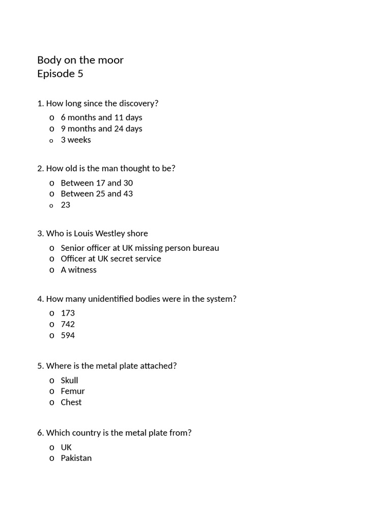 Body On The Moor - Episode 5 | PDF