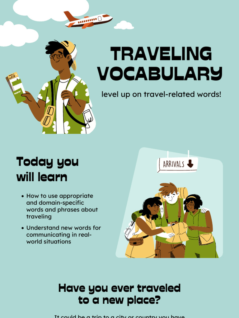 Building Travel Vocabulary Education Presentation in Blue Orange Semi ...