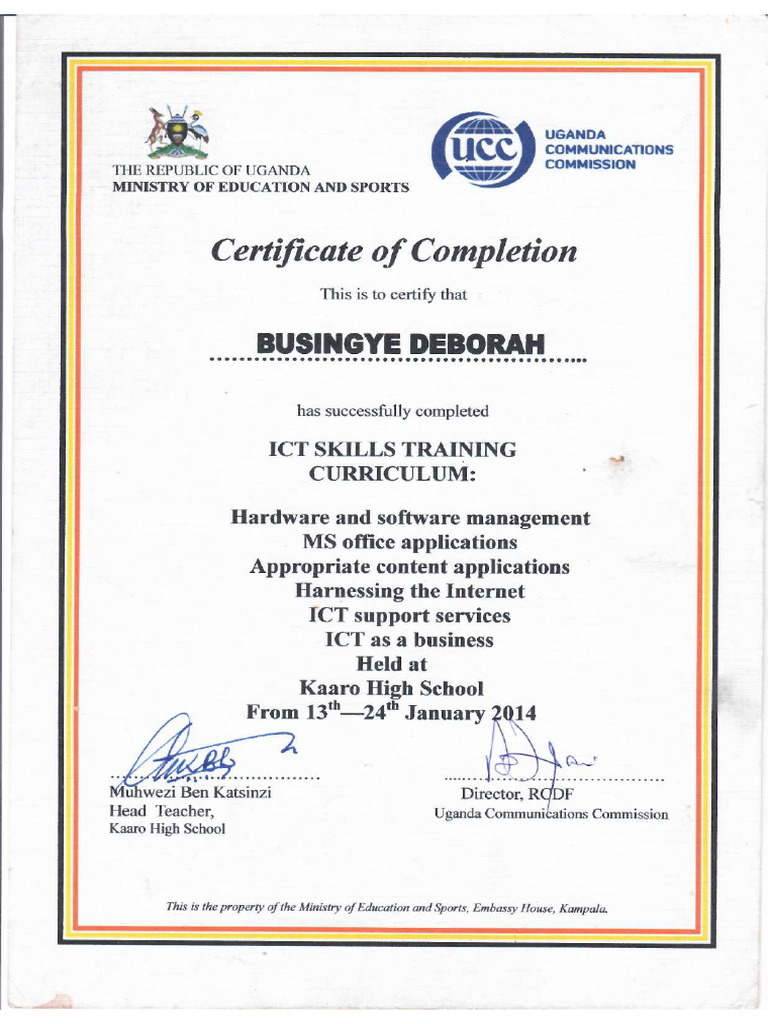 Ict Training Certificate | PDF
