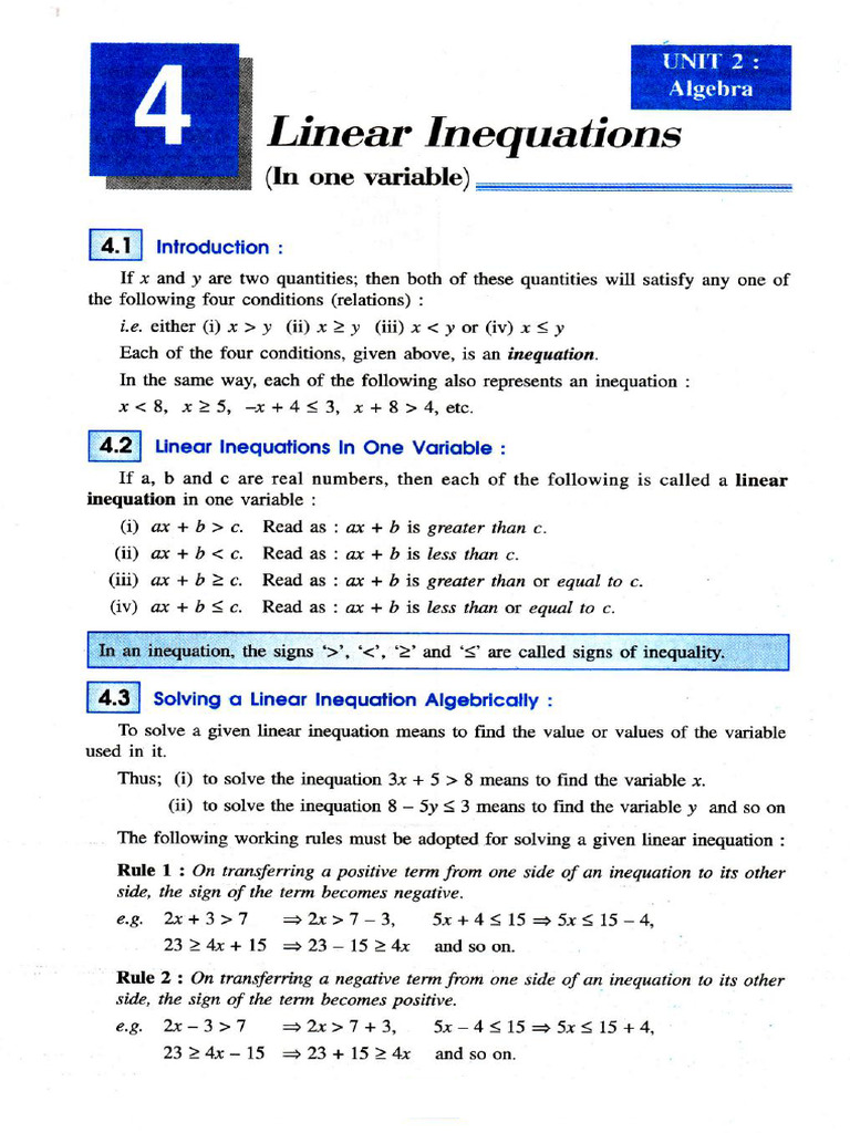 Chapter 4 Linear Inequations in One Variable | PDF