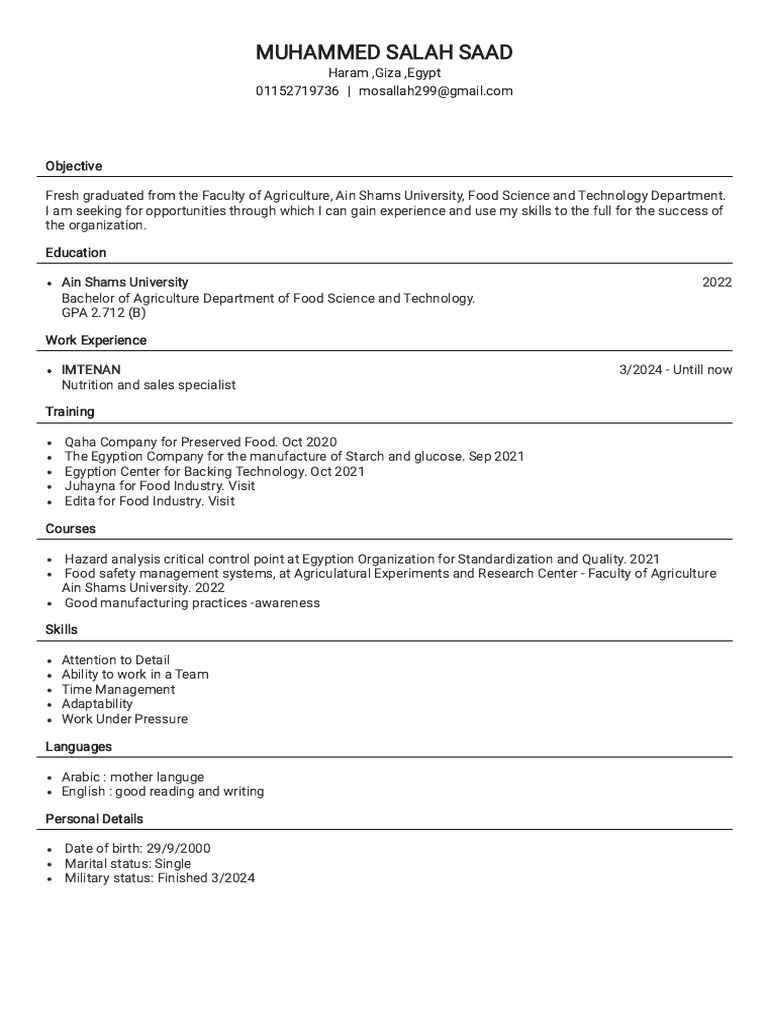 MUHAMMED SALAH SAAD ..Cv.. | PDF