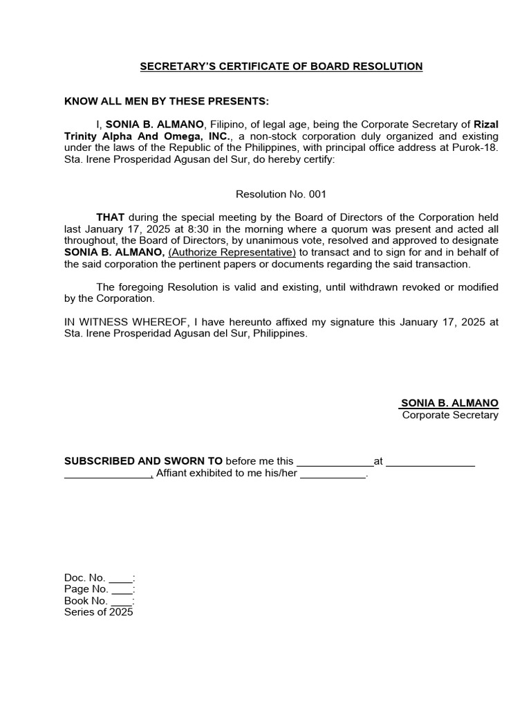 SECRETARY Certificate | PDF