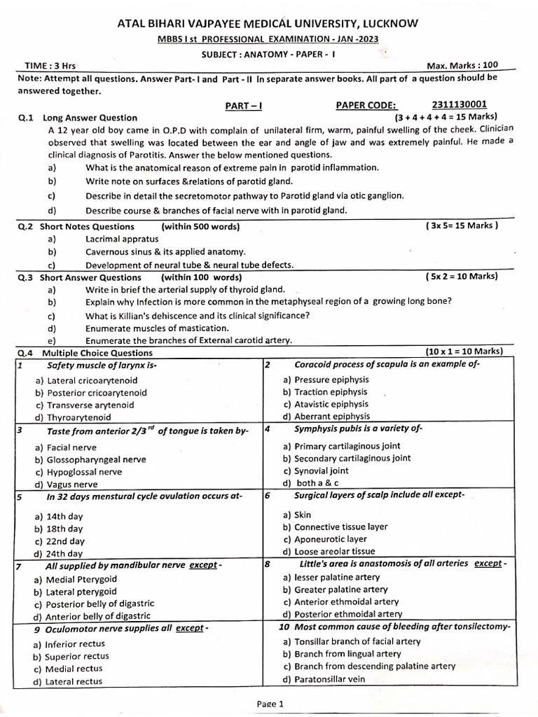 MBBS 2021 PROF Paper ABVMU Lucknow | PDF