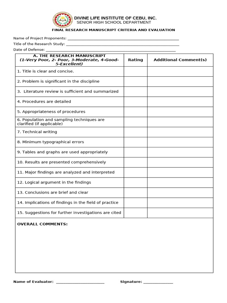 PR1 Manuscript and Oral Defense Criteria and Evaluation | PDF | Evaluation | Methodology