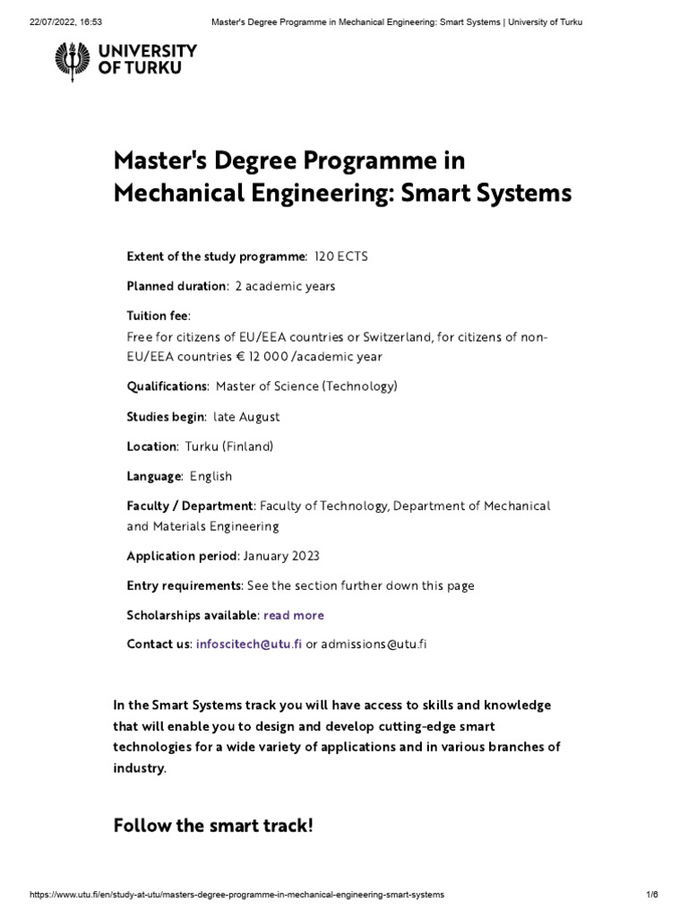 6.Master's Degree Programme in Mechanical Engineering_ Smart Systems _ University of Turku | PDF ...