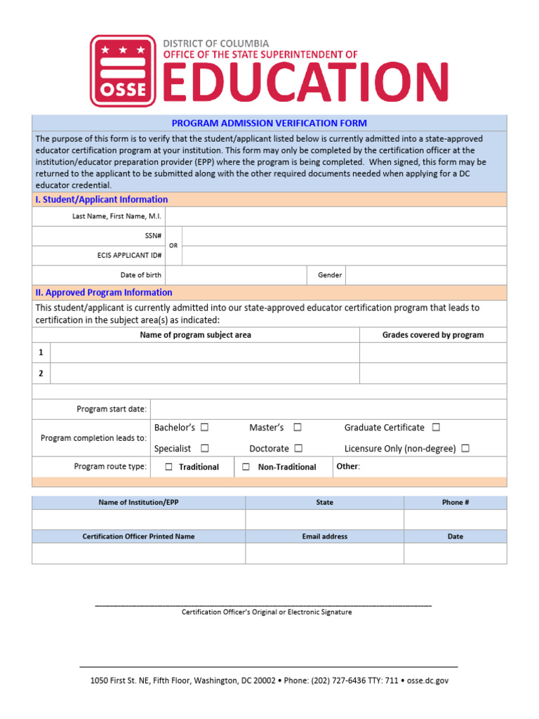 Program Admission Verification Form - 2021 | PDF