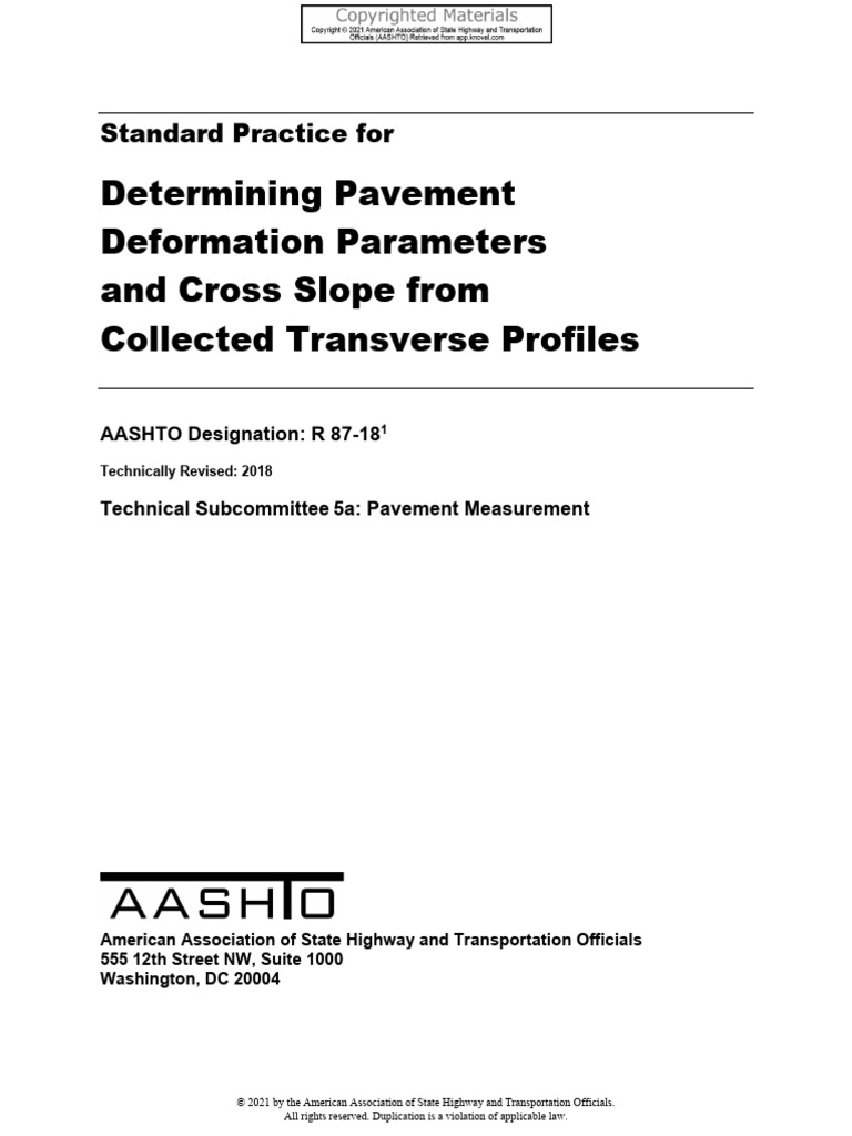 AASHTO R 87-18 | PDF | Road Surface | Length
