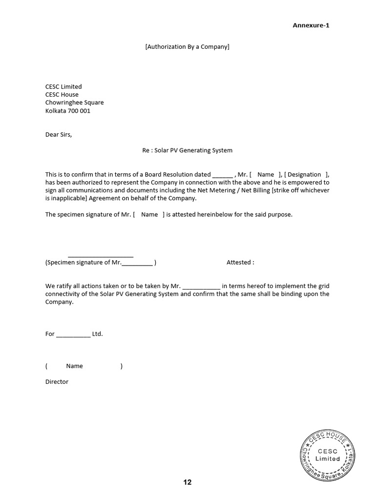 Annexure-1 Format of Authorization Certificate | PDF | Renewable Energy | Climate Change Mitigation