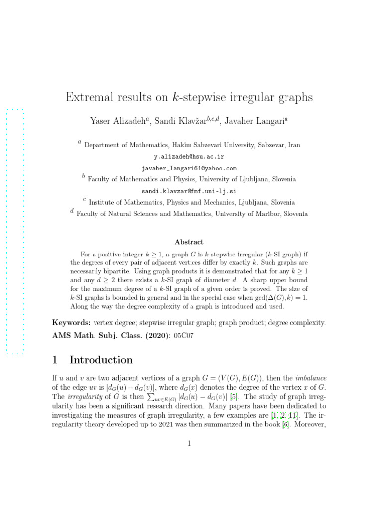 Extremal k-Stepwise Irregular Graphs | PDF | Vertex (Graph Theory ...
